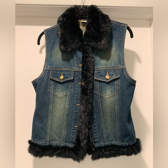 Cejon | Jackets & Coats | Rabbit Trimmed Jean Jacket Vest | Poshmark